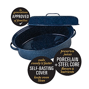 Granite Ware Large Covered Oval Roasting Pan, 18”, Speckled Blue