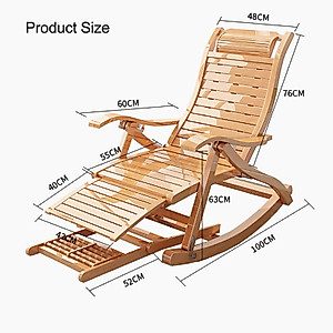 Oversized Rocking Chair,Adjustable Rocking Chair,Outdoor Patio Rocking Chair with Headrest Pillow and Foot Massage Board,Load-Bearing 180KG Comfort Bamboo Loungers Deck Chair Patio Pool Garden Chair (