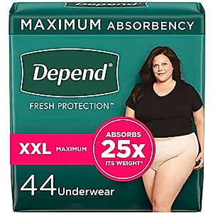 Depend Fresh Protection Adult Incontinence Underwear for Women (Formerly Depend Fit-Flex), Disposable, Maximum, Extra-Extra-Large, Blush, 44 Count, Packaging May Vary