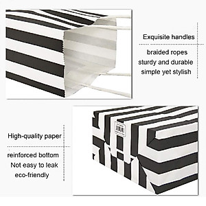ADIDO EVA 25 PCS Black and White Striped Gift Bags Small Kraft Paper Bags with Handles for Party Favor (8.2 x 6 x 3.1 In)