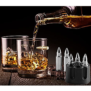 Whiskey Gun Decanter Gift Set - + 2 Whisky Bullet Glasses & Bullet Chilling Stones - Gun Shaped Rich Wood Classic Mahogany Base Tray - Liquor Scotch Bourbon -Boyfriend Husband Anniversary Retirement