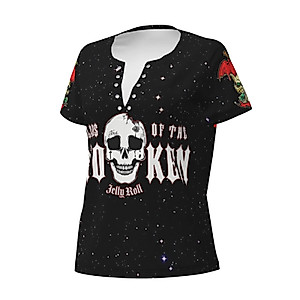 Jelly Rapper Singer Roll Womans T-Shirts Sexy Deep V-Neck Short Sleeve Basic Summer Tee Youth Funny Shirts for Sports Running Dating Walking Top Black Medium