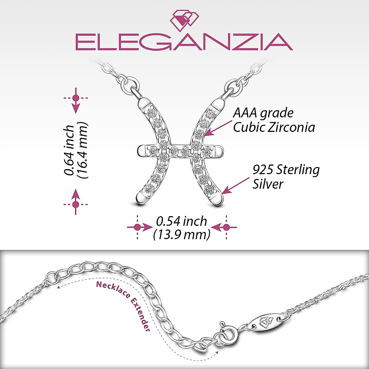 Zodiac Necklaces for Women Sterling Silver, 12 Horoscope Constellation Zodiac Sign Necklace, 18" - 20" Polo Chain Zodiac Jewelry Celestial Necklace, Birth Year Necklace (Pisces)