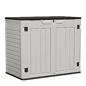 Greesum Outdoor Horizontal Resin Storage Sheds 34 Cu. Ft. Weather Resistant Resin Tool Shed, Extra Large Capacity Weather Resistant Box for Bike, Garbage Cans, Lawnmowe, Without Divider