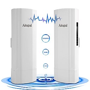 Aitupal 5.8G Gigabit 1Gbps High Speed Wireless Bridge, Point to Point WiFi Outdoor CPE with 14dBi High-Gain Antenna, 5KM Long Range Working Distance Support starlink Router，48V PoE