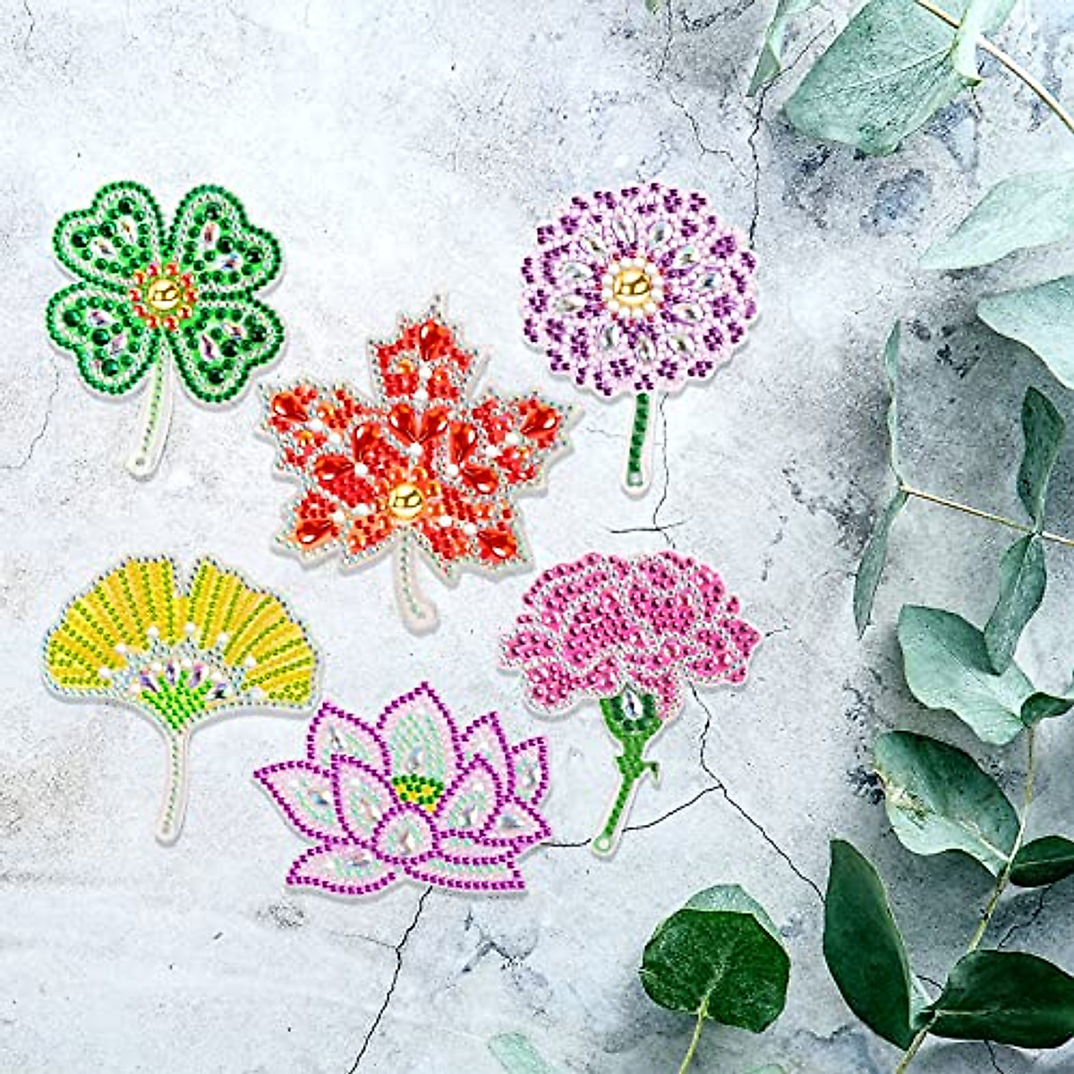 6 Pcs 5D Diamond Painting Bookmarks, DIY Diamond Art Bookmarks, Floral & Leaf Diamond Bookmarks, Diamond Painting Tool for Beginners Kids Adults, DIY Bookmarks Diamond Art Crafts Supplies