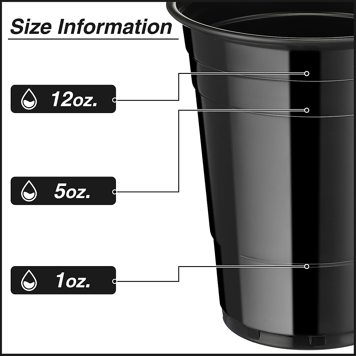 Lounsweer 100 Pack 16 oz Christmas Plastic Cups Party Supplies Cups Disposable Drinking Cups Water Cups for Graduation Wedding Birthday Beer Taste Serving Snack Sample Tastings Barbecues Picnic(Black)