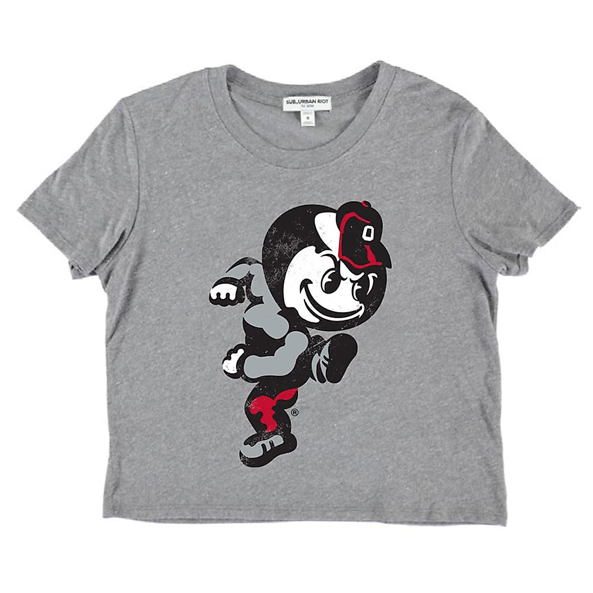 Suburban Riot The Ohio State University Official Brutus Dylan Women's Short Sleeve Crop Top, Athletic Heather (X-Small)