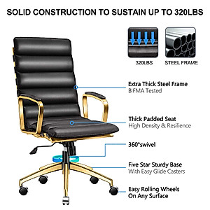 LUXMOD Office Chair, high Back Desk Chair for Removable Cover and Lumbar Support, Black Executive Chair, Ribbed Office Chair with Leather, Ergonomic Office Chair Leather Black