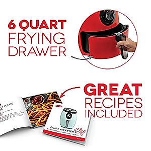 Dash Deluxe Electric Air Fryer + Oven Cooker with Temperature Control, Non-stick Fry Basket, Recipe Guide + Auto Shut off Feature, 1700-Watt, 6 Quart - Red
