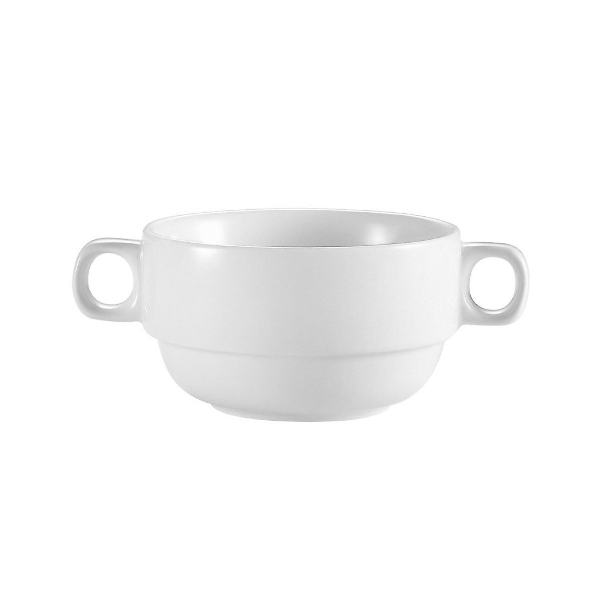 CAC China RCN-49 Clinton Rolled Edge 6-Inch by 4-Inch by 2 3/8-Inch 10-Ounce Super White Porcelain Bouillon with Handles, Box of 24