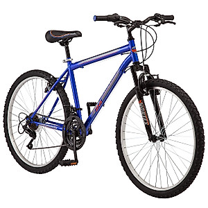 Pacific Mountain Sport Adult Hardtail Mountain Bike, Men and Women, 26-Inch Wheels, 18 Speed Twist Shifters, Front Suspension, Steel Frame, Blue