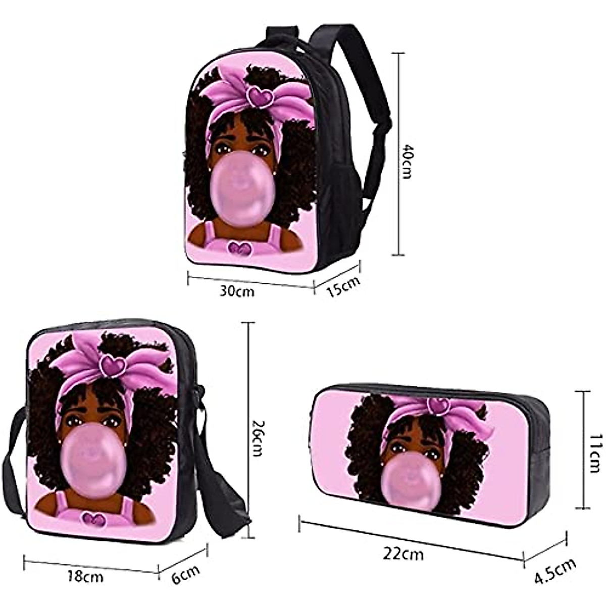 African American Girl Backpack Teens Bookbag Schoolbag With Shoulder Bag Pencil Bag Set For Girls 3pcs Set (African Girl13)