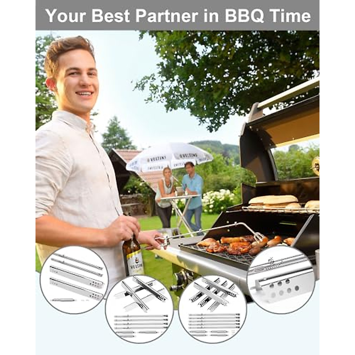 UikJOY Grill Replacement Parts for Charbroil Performance 5 Burner Grill 463347519, 463347518, 463347017, 463673017, 463376018P2, 17.75" Burner, Stainless Steel Heat Shield for Char Broil Parts