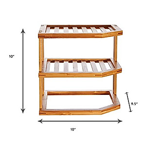 Home Intuition 3-Tier Bamboo Wood Corner Rack for Plates, Mugs Kitchen Pantry Cabinet Storage Shelf, 10" x 10" x 9-1/2"