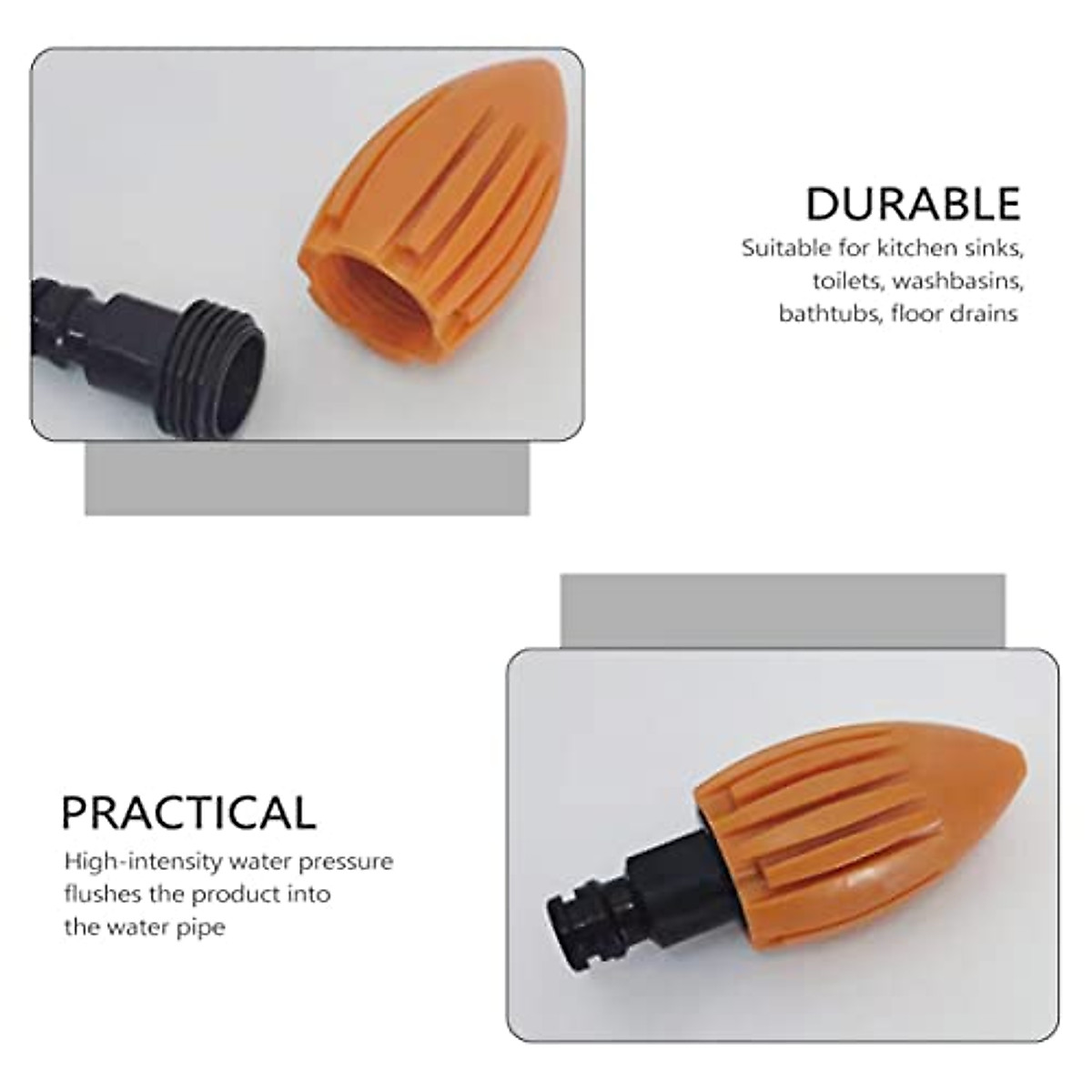 Angoily Head Garden Machine Accessories Clog Hose Black Flush Plastic Sewer Drain Connector Tools Orange Gutter Parts Water Flushing Nozzle Softer Washer Jetter Power Pressure Remover