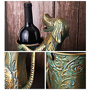 FANWNKI Metal Wine Bottle Holder Bronze Dog Sculpture Wine Rack Home Kitchen Tabletop Decor 11.4Inch