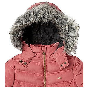 Calvin Klein Girls' Hooded Winter Puffer Jacket, Full-Length Heavy Weight Coat with Fleece Lining, Mauvewood, 5
