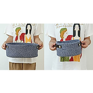 2 Pack Storage Rope Basket with Handle for Books, Magazines, Toys, Nursery, Bedroom, Living Room, Spa Soft Woven Bins (DARK BLUE)
