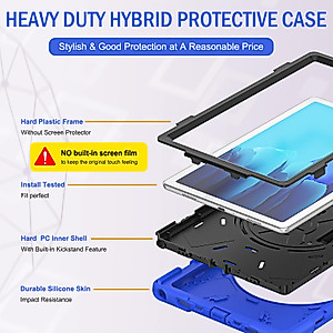 Rugged Case for Samsung Galaxy Tab A7 10.4" 2022/2020(SM-T500/T503/T505/T507/T509), Portable Hybrid Shock-Proof Cover with 360° Rotatable Hook&Loop Handle,Shoulder Strap (Blue)