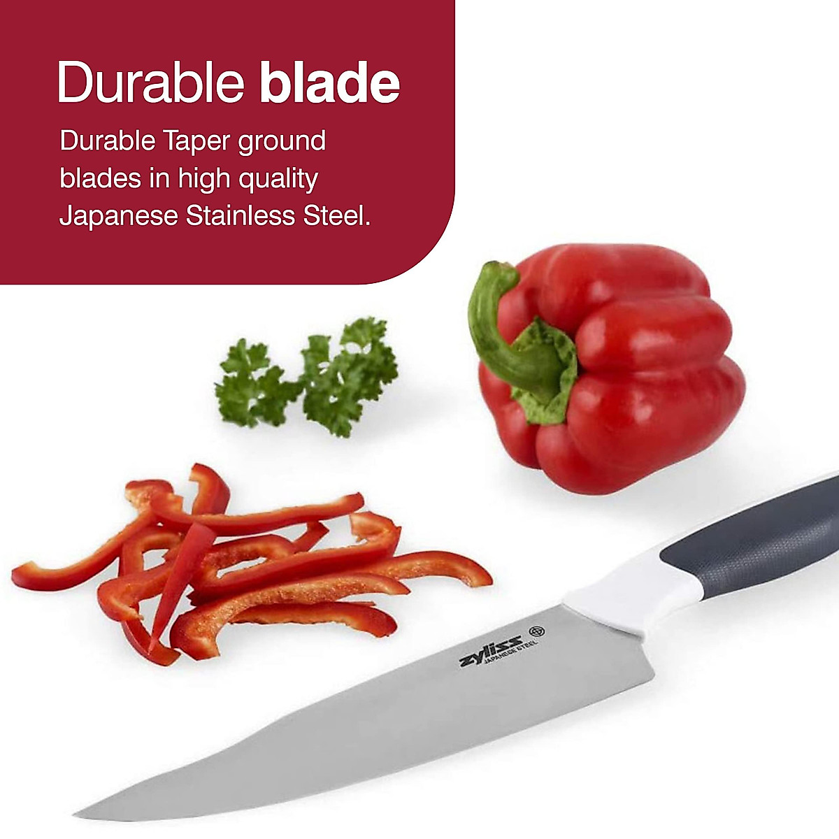 Zyliss Comfort Knife - Japanese Stainless Steel Knife - Non-Slip Contoured Handle for All Hand Sizes - Kitchen Knife with Safety Kitchen Blade Guards - Dishwasher Safe - 8" Chef's Knife