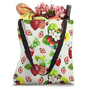 Retro Strawberries Pattern Berry Pocket | Vintage Strawberry Tote Bag
