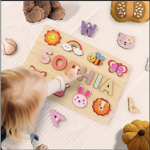 OELTTG Name Puzzle for Kids Personalized, Easter Basket Stuffers, 1st Birthday Gifts,Custom Baby Easter Gifts, Toddler Wooden Puzzles, Early Learning Toys for Baby Boy or Baby Girl