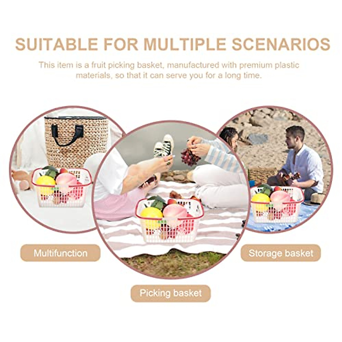 Yardwe Plastic Fruits Picking Baskets 5pcs Kitchen Plastic Baskets with Handle Mini Shopping Basket Decorative Basket Fruit Picking Basket for Vegetables Garden Gathering