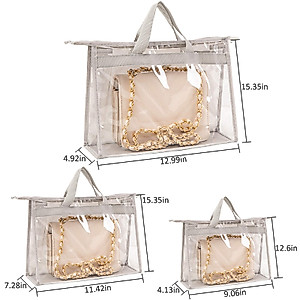 Regilt 3 PCS Transparent Handbag Storage Organizer Space-Saving Dust Cover Bag Dust-Proof Purse Storage Bag with Zipper and Handle (Grey, 3)