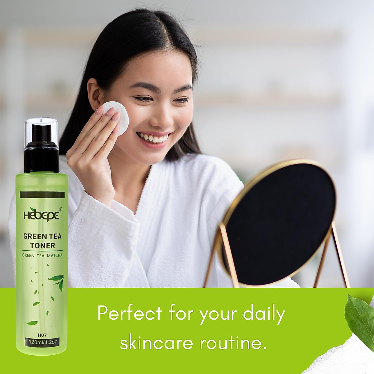 Hebepe Green Tea Matcha Facial Toner, Refreshing, and Soothing Face Toner, with Hyaluronic Acid, White Willow, Honeysuckle, Grapefruit Extract, Rosemary, 120ml
