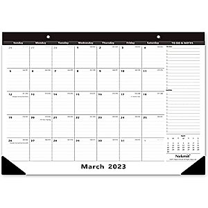Nekmit Yearly Monthly Desk Pad Calendar, Wall Calendar for Planning, Ruled Blocks, Black