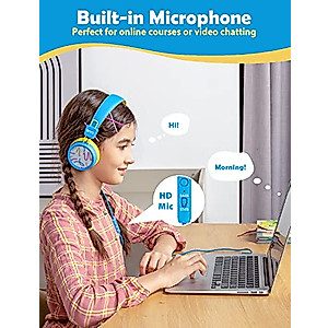 RIYO Kids Headphones with Microphone Wired On-Ear Headphones with 85dB/94dB Volume Limited 3.5mm Jack Foldable Stereo Headphones for Kids/School/Travel/Cellphones/Tablets/Kindle (Blue)
