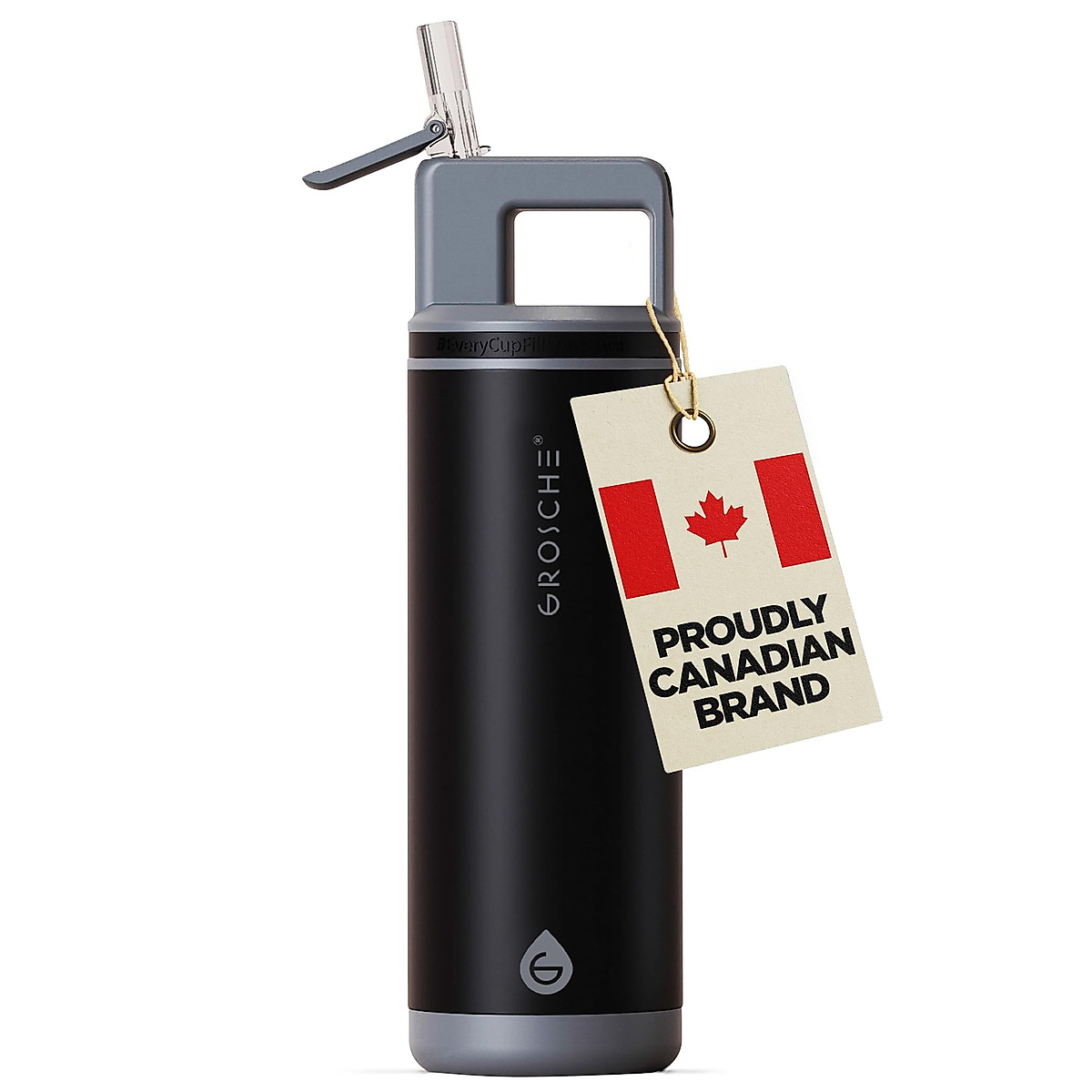 GROSCHE Alpine Flip n' Sip 20 oz Insulated Water Bottle - Stainless Steel, Leakproof Flask with Straw - Perfect for Gym, Travel & Outdoor Use - Keeps Water Cold up to 60 hrs - Graphite Black