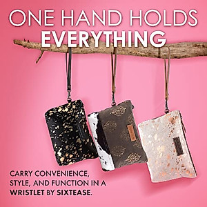 SIXTEASE Women's Fashion Wristlet Small Clutch With Wrist Strap - Vintage Style Zipper Made with Genuine Leather, Upcycled Canvas, Rug, or Hair On - Unique Designs, Hand Stitched - Dimensional