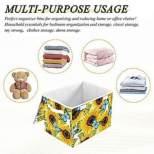 innewgogo Sunflowers Blue Butterflies Storage Bins with Lids for Organizing Large Collapsible Storage Bins with Handles Oxford Cloth Storage Cube Box for Car