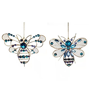 Metal Butterfly Wall Hanging Ornament- Rustic Butterfly Art Sculpture Decoration Set of 2-Colorful Acrylic Beads Butterflies Decor for Home Garden Bedroom