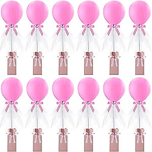 12 Packs Tulle Tutu Balloons with Candy Cake Dessert Box for Baby Shower Centerpieces Girls Birthday Party Wedding Table Decorations, 12 Inches Balloon White Tulle Cover (Pink)