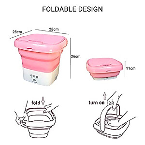 Portable Mini Foldable Clothes Washing Machine,Portable Laundry Bucket Washer with Spin Dryer Bucket for Automatic Home Travel Self-Driving Tour Underwear Foldable Washer, Pink