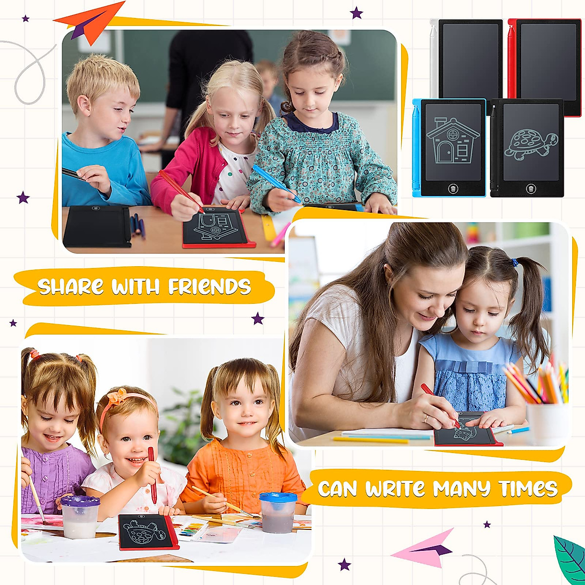 Nezyo 16 Pieces 4.5 Inch Mini LCD Writing Tablet Electronic Doodle Board for Colorful Drawing Tablet Erasable Writing Pad Reusable Learning Gift for Girls Boys (Mix Colors)