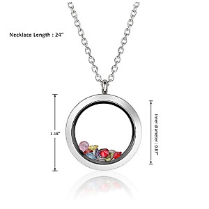 Jovivi 30mm Living Floating Memory Glass Locket Necklace - Stainless Steel Secure Closure
