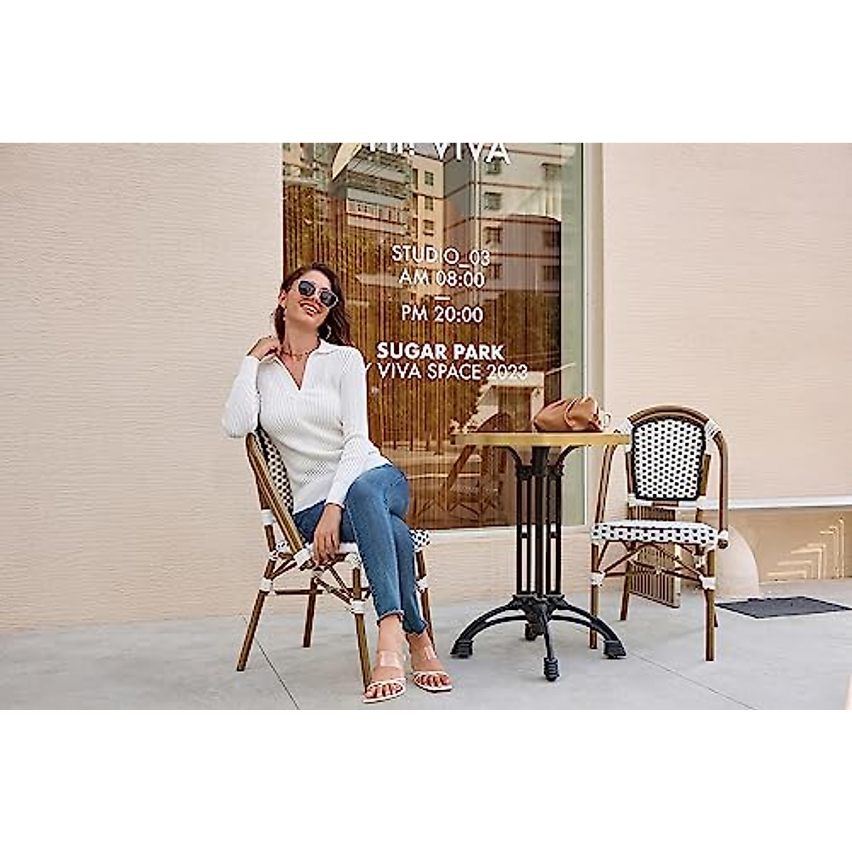 GRACE KARIN Women's Casual Foldover Collared Pullover Sweaters V Neck Long Sleeve Sweater Tops White L