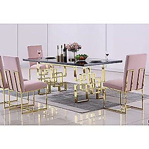 AZhome Dining Chairs, Pink Upholstered Velvet Dining Room Chairs with Mirror Gold Stainless Steel Legs, Set of 4