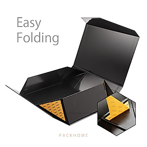 PACKHOME Gift Box 13.5x9x4.1 Inches, Large Gift Box with Lid, Groomsman box, Sturdy Gift Box, Collapsible Gift Box with Magnetic Closure (Glossy Black, Grass Texture)