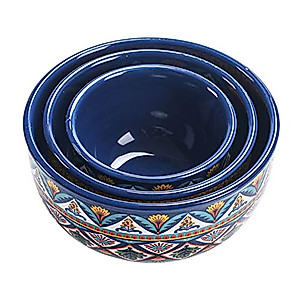 Bico Havana Ceramic Bowl with Air Tight Lid Set of 3(27oz, 18oz, 9oz each), Prep bowls, Food Storage Bowl for Salad, Snacks, Fruits, Microwave and Dishwasher Safe