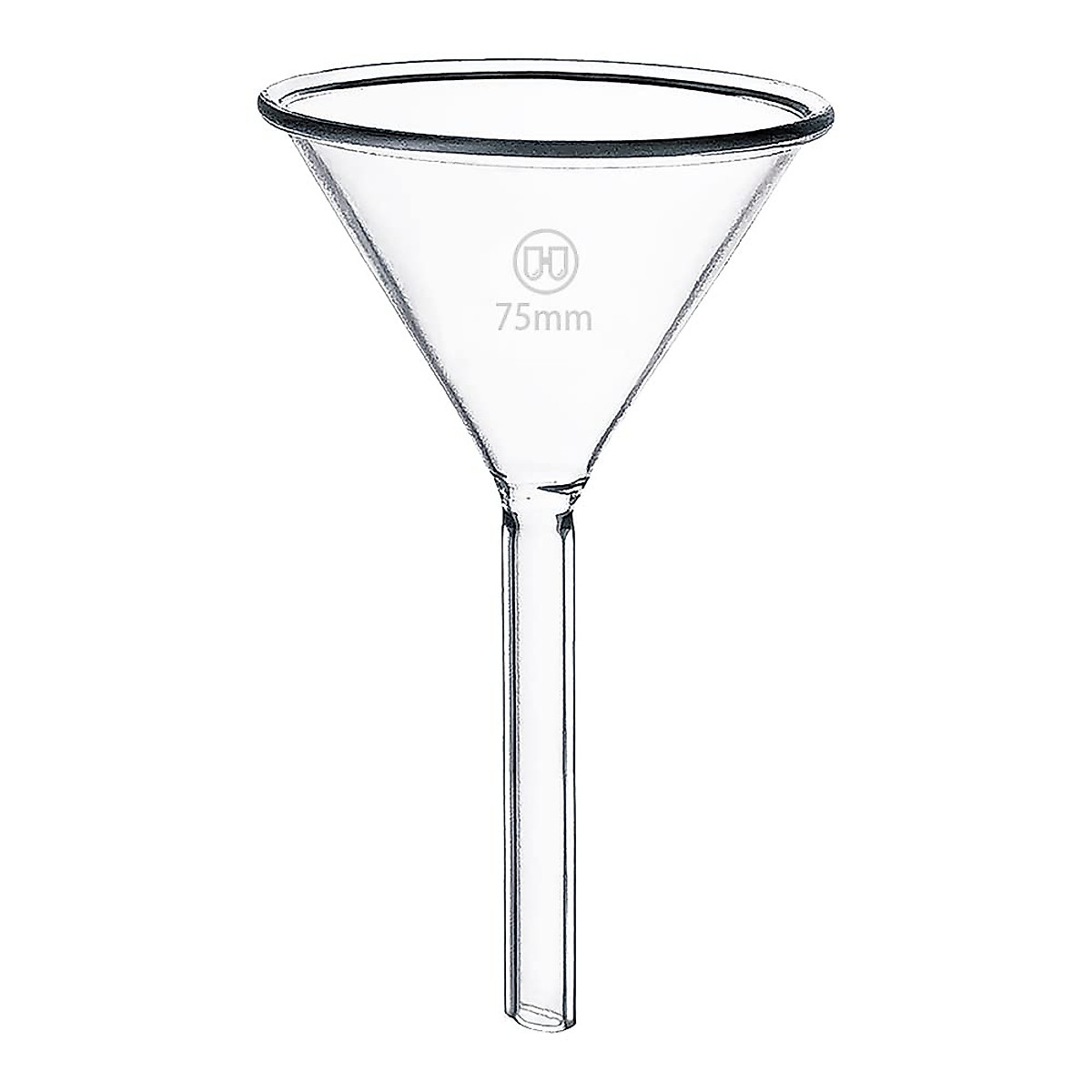 75mm Glass Funnel, Short Stem Borosilicate Glass Funnel for Science Labs and Home Kitchen Use, HUAOU, Pack of 1