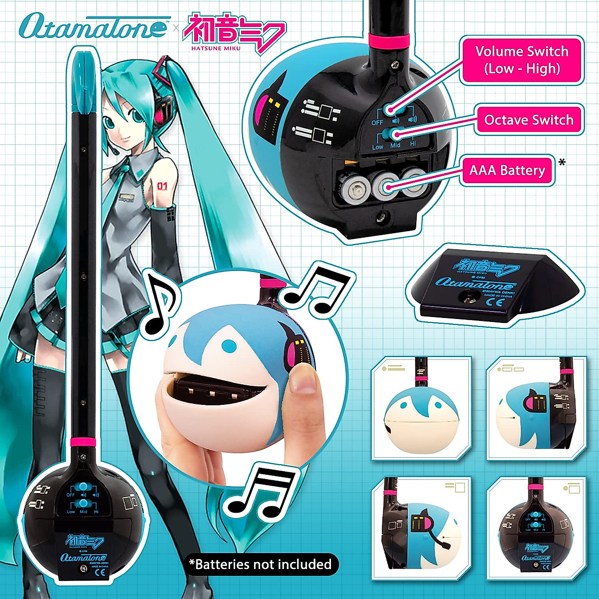 Otamatone Classic Hatsune Miku Vocaloid [Officially Licensed] Japanese Character Electronic Musical Instrument Portable Synthesizer from Japan Maywa Denki for Children Kids and Adults Gift