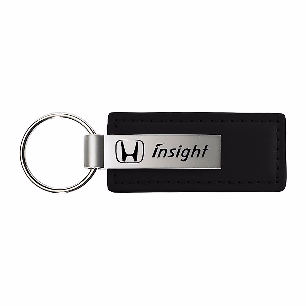 Honda Insight Black Leather Key Chain with Satin Metal & Attached Keychain Ring