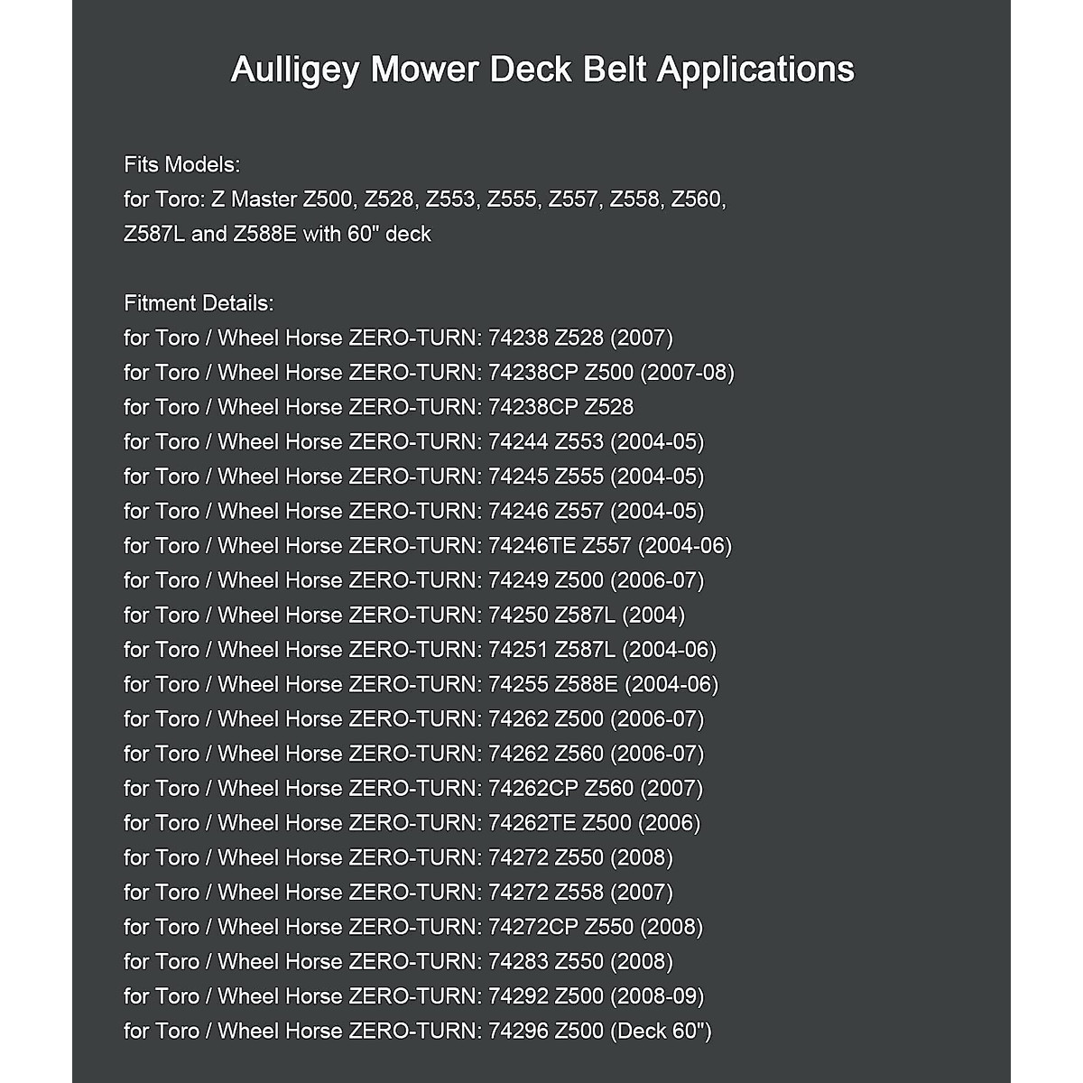 Aulligey Mower Deck Belt 60" for Toro 105-8783 108-4071 Z Master Z500 Z528 Z553 Z555 Z557 Z558 Z560 Z587L and Z588E with 60" Deck (5/8"x242")