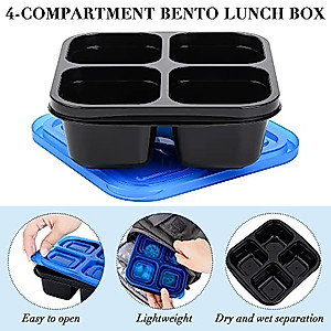 Aodaer 12 Pack 4 Compartment Reusable Snack Box Plastic Bento Lunch Box Divided Food Storage Containers for Work Travel, Black