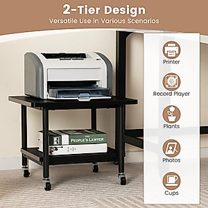 Tangkula Printer Stand with Storage, Under Desk Printer Table with 4 Wheels & Locking Mechanism, 2-Tier Rolling End Table Storage Rack for Bedroom, Living Room, Study